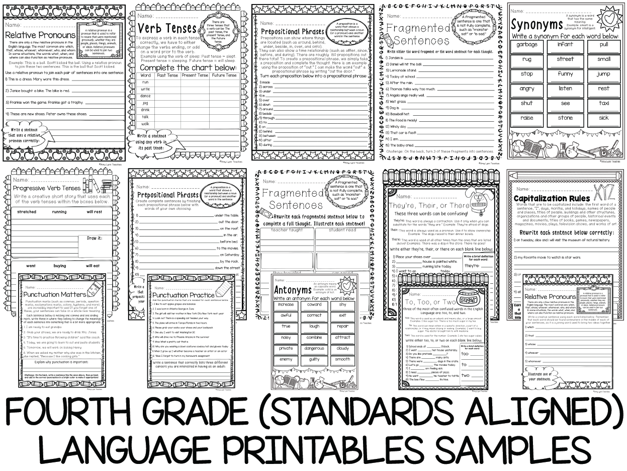 Fourth Grade Worksheets {100 Standards Aligned Printables} - Made By ...