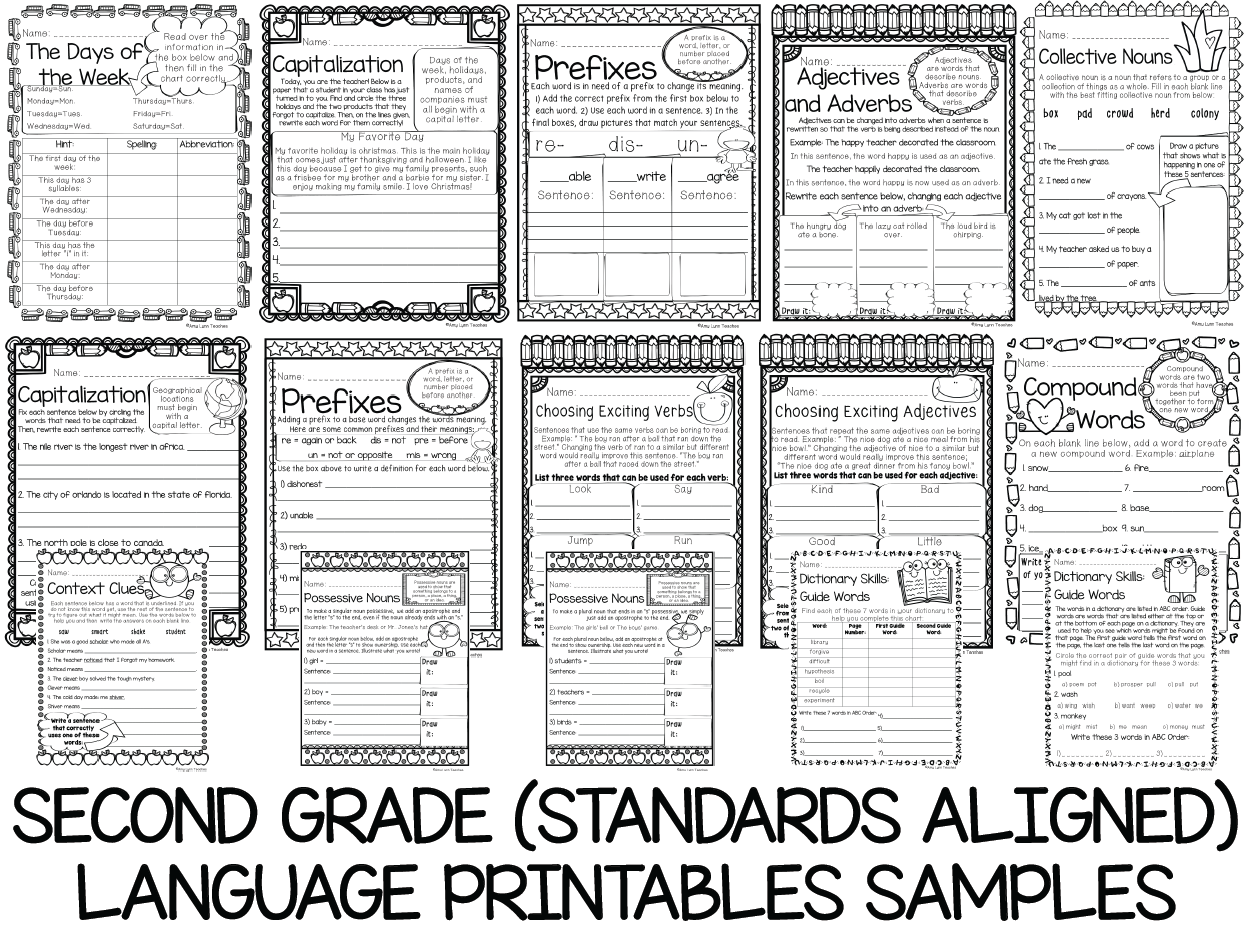 Second Grade Worksheets {100 Standards Aligned Printables} | Made By ...