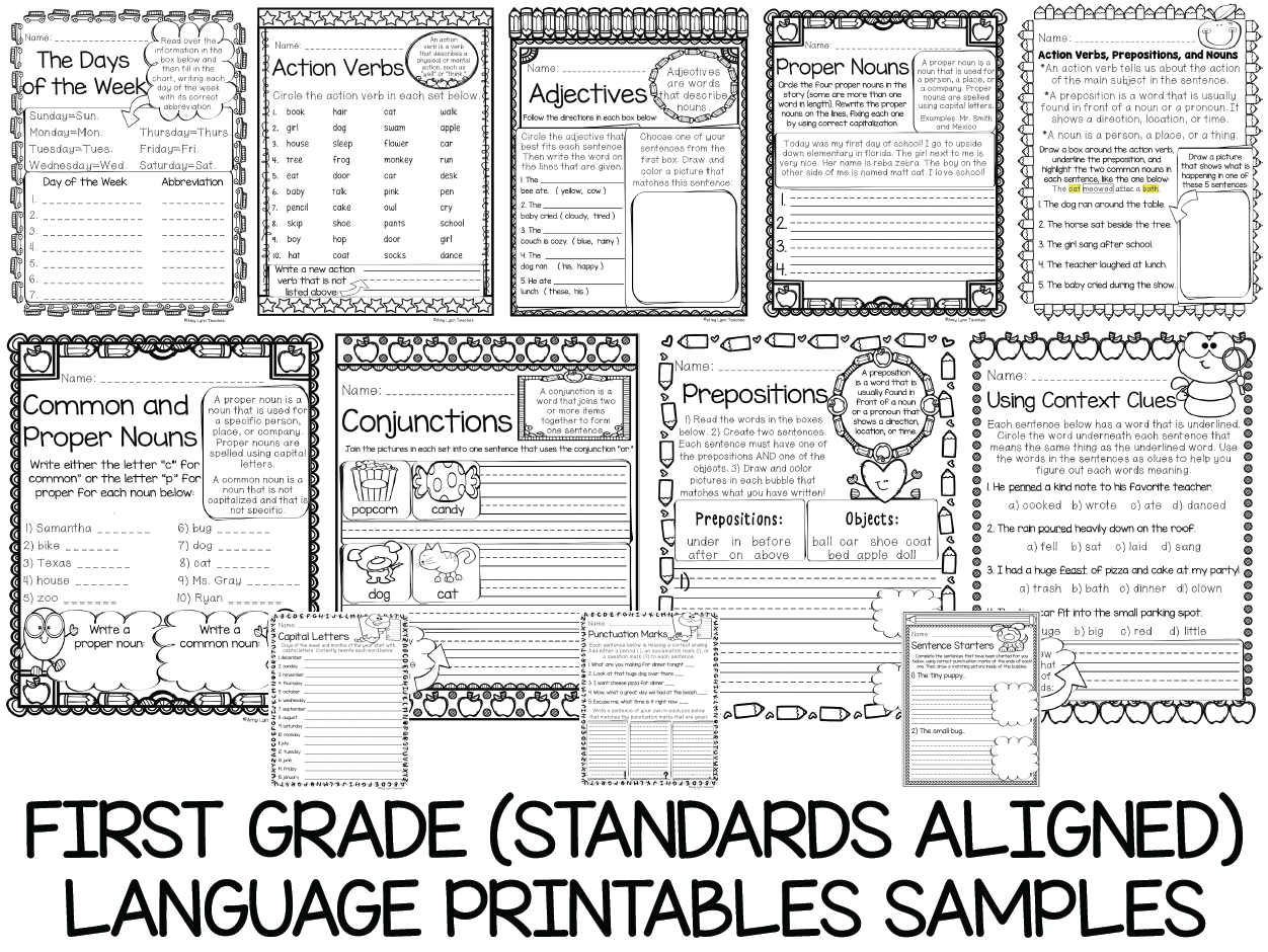 First Grade Worksheets {100 Standards Aligned Printables} - Made By ...