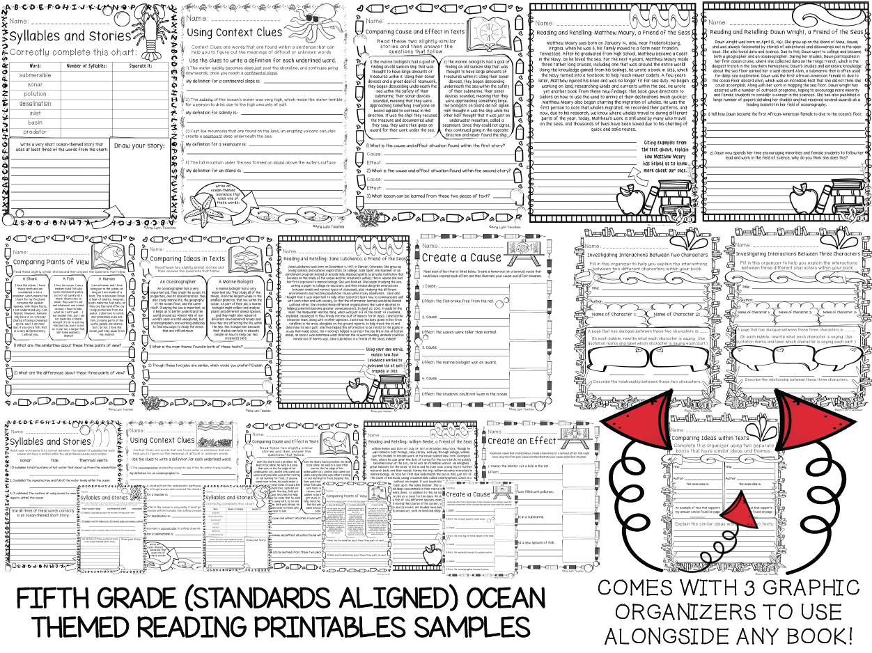 Fifth Grade Ocean Themed Worksheets {100 Standards Aligned Printables ...