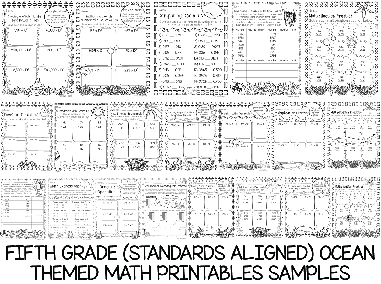 Fifth Grade Ocean Themed Worksheets {100 Standards Aligned Printables ...