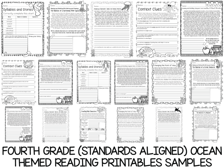 Fourth Grade Ocean Themed Worksheets {100 Standards Aligned Printables ...