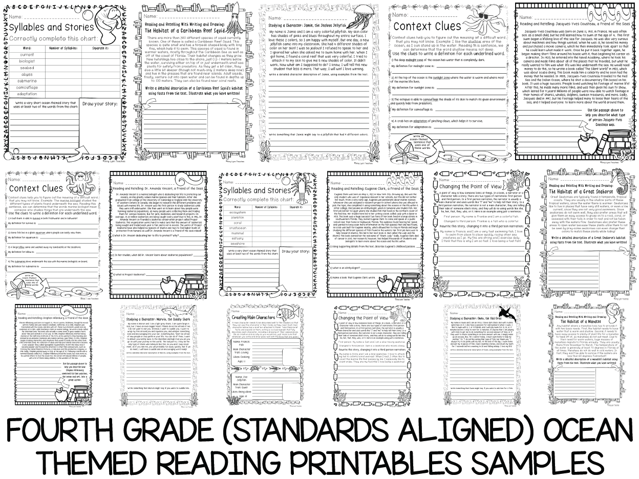 Fourth Grade Ocean Themed Worksheets {100 Standards Aligned Printables ...