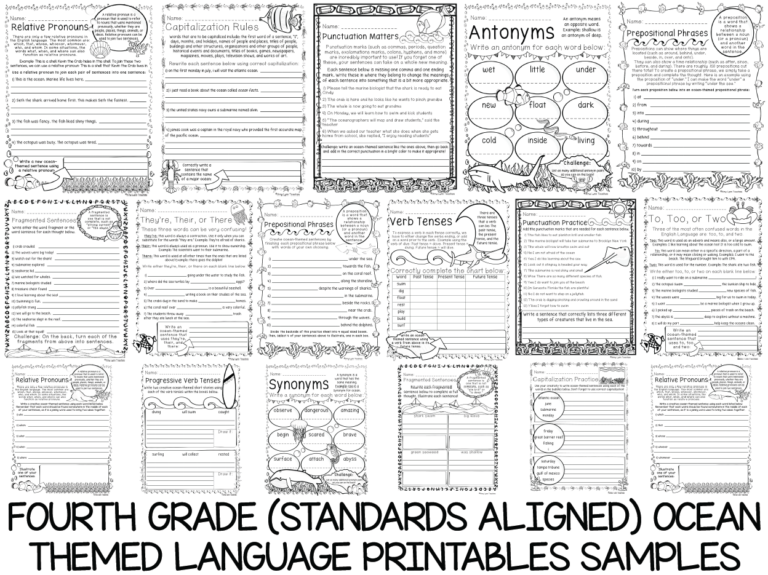 Fourth Grade Ocean Themed Worksheets {100 Standards Aligned Printables ...