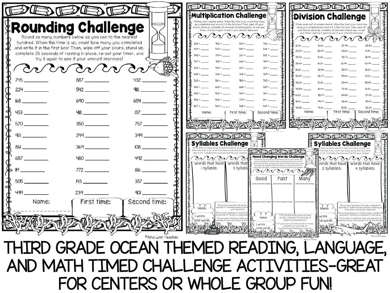 Third Grade Ocean Themed Worksheets {100 Standards Aligned Printables ...