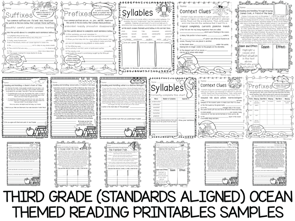 Third Grade Ocean Themed Worksheets {100 Standards Aligned Printables ...