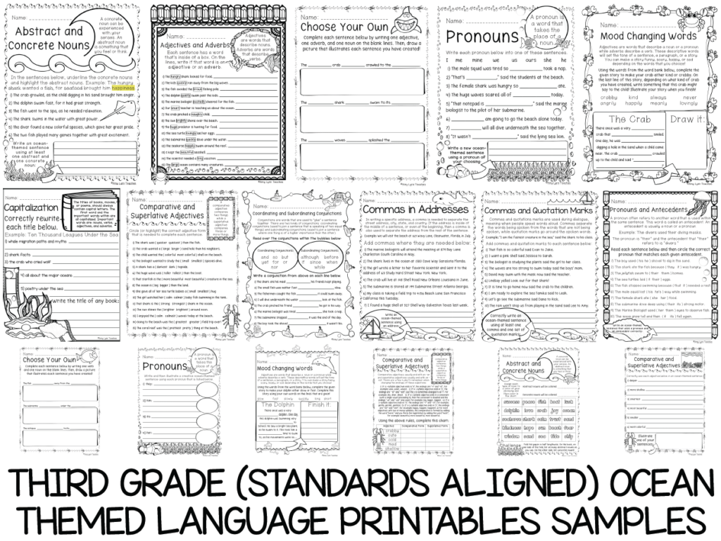 Third Grade Ocean Themed Worksheets {100 Standards Aligned Printables ...