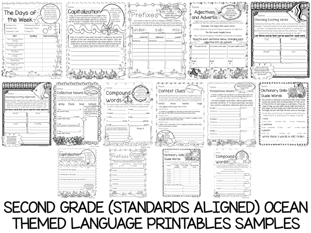 Second Grade Ocean Themed Worksheets {100 Standards Aligned Printables ...
