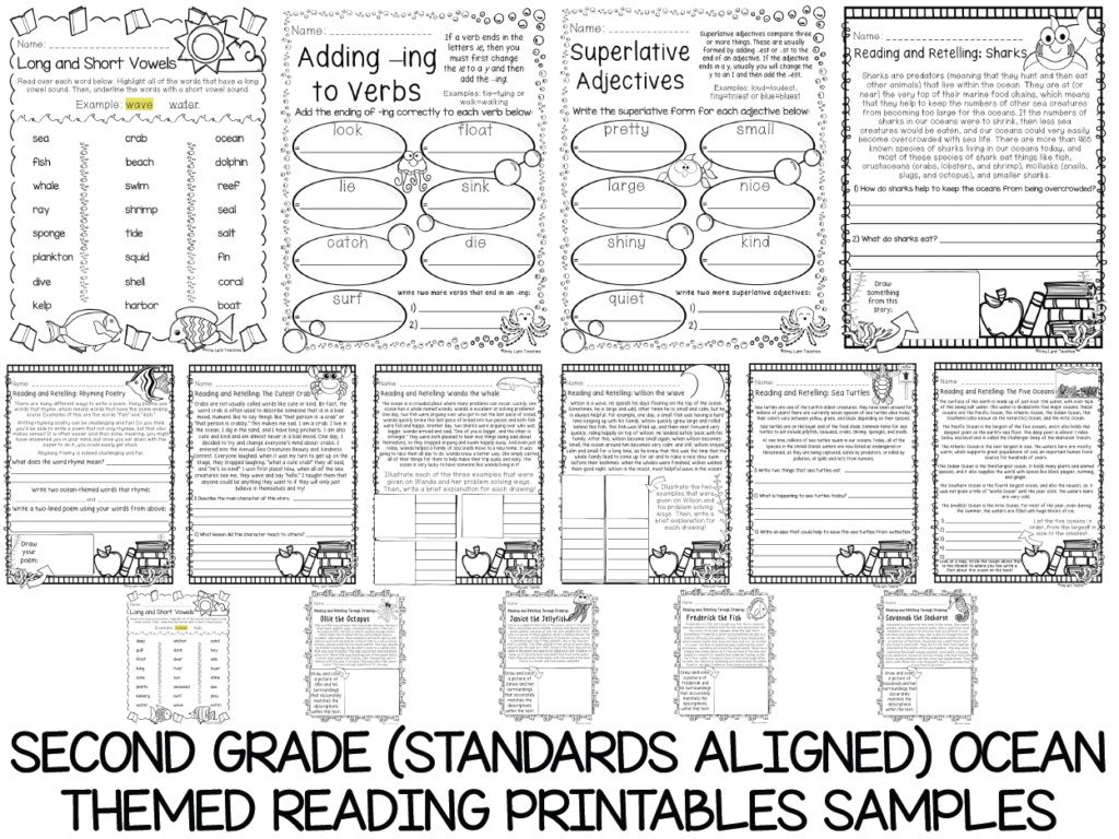 Second Grade Ocean Themed Worksheets {100 Standards Aligned Printables ...