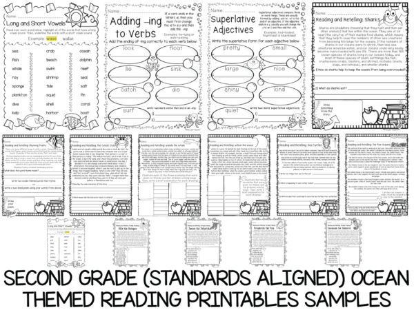 Second Grade Ocean Themed Worksheets {100 Standards Aligned Printables ...