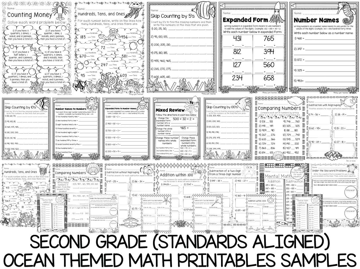 Second Grade Ocean Themed Worksheets {100 Standards Aligned Printables ...