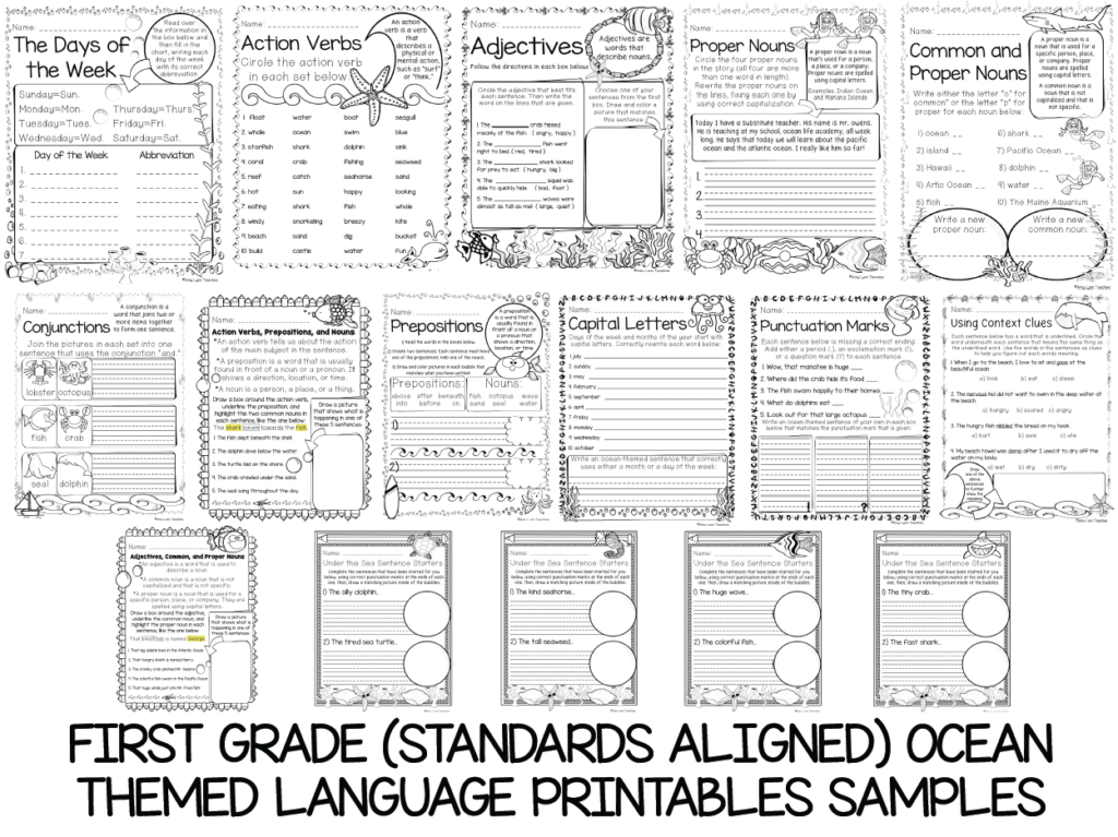 First Grade Ocean Themed Worksheets {100 Standards Aligned Printables ...