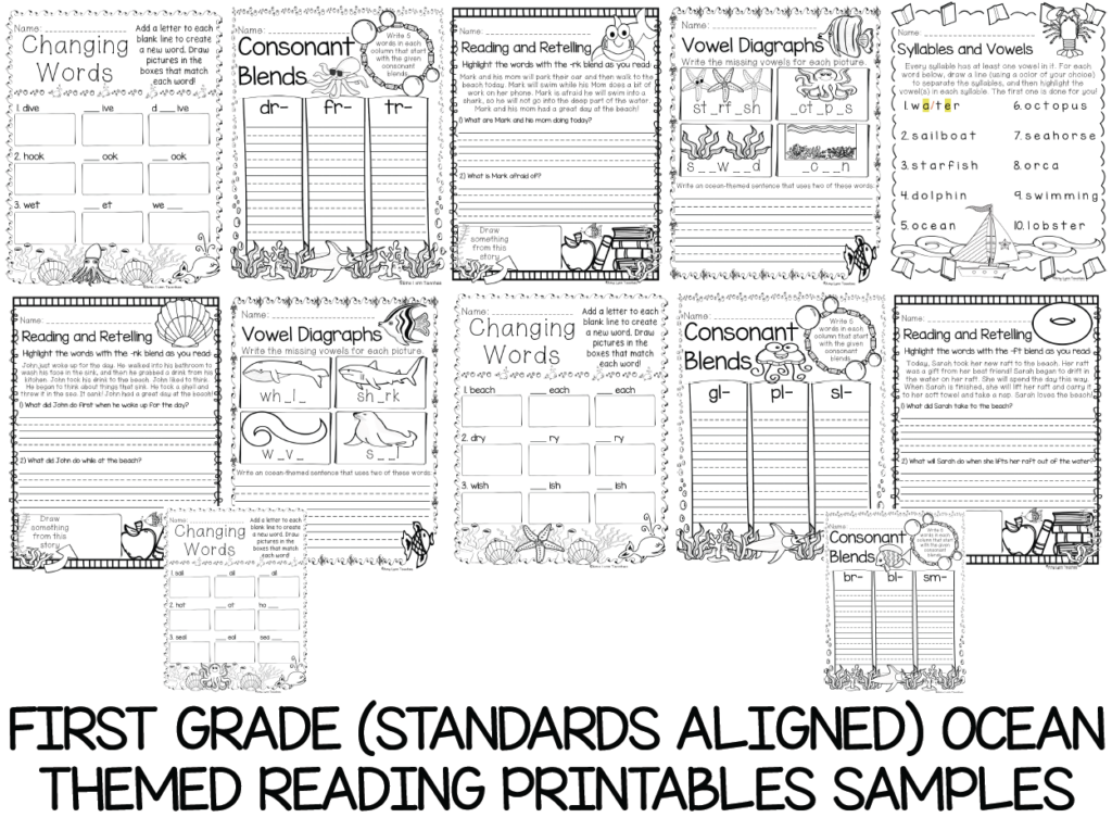 First Grade Ocean Themed Worksheets {100 Standards Aligned Printables ...