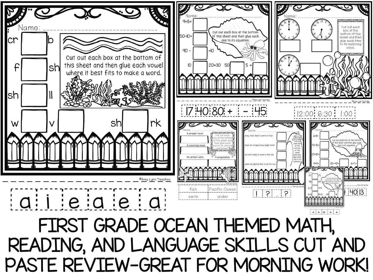 First Grade Ocean Themed Worksheets {100 Standards Aligned Printables ...