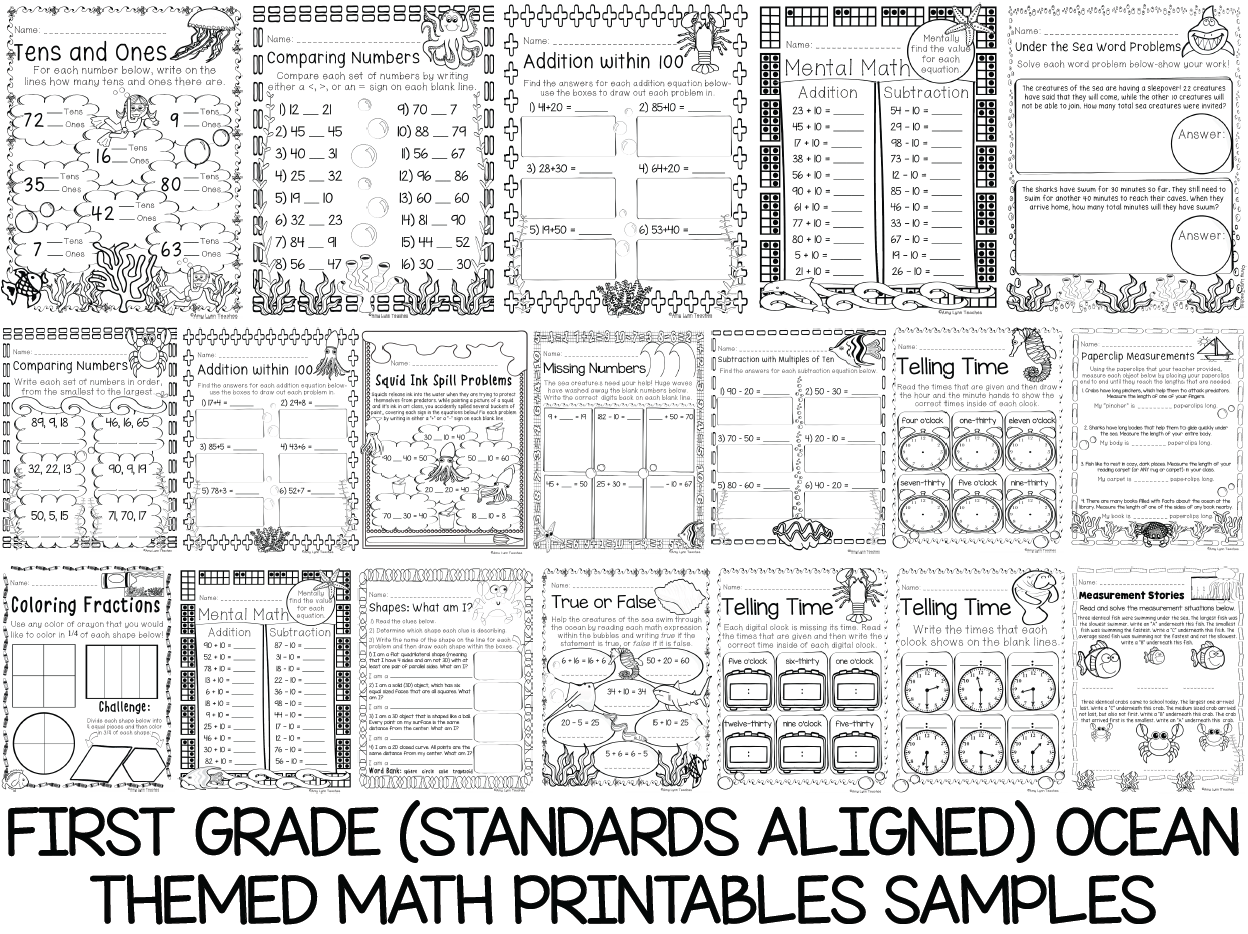First Grade Ocean Themed Worksheets {100 Standards Aligned Printables ...