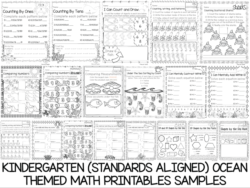 Kindergarten Ocean Themed Worksheets {100 Standards Aligned Printables ...
