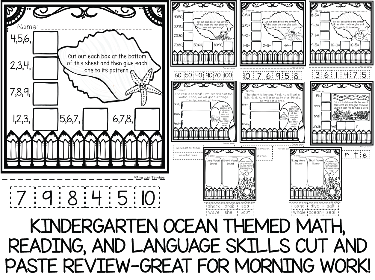 Kindergarten Ocean Themed Worksheets {100 Standards Aligned Printables ...
