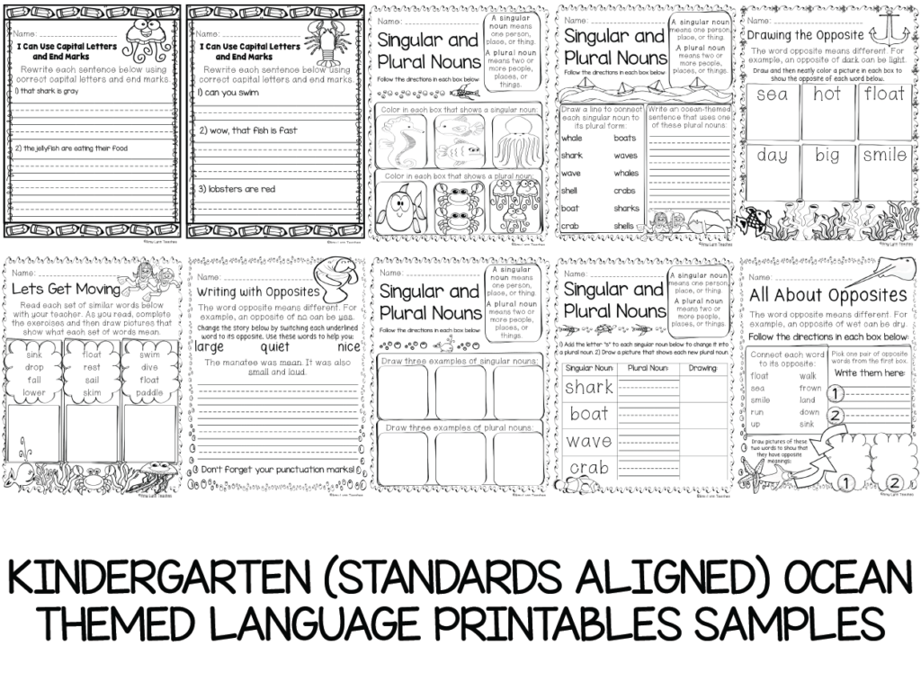 Kindergarten Ocean Themed Worksheets {100 Standards Aligned Printables ...