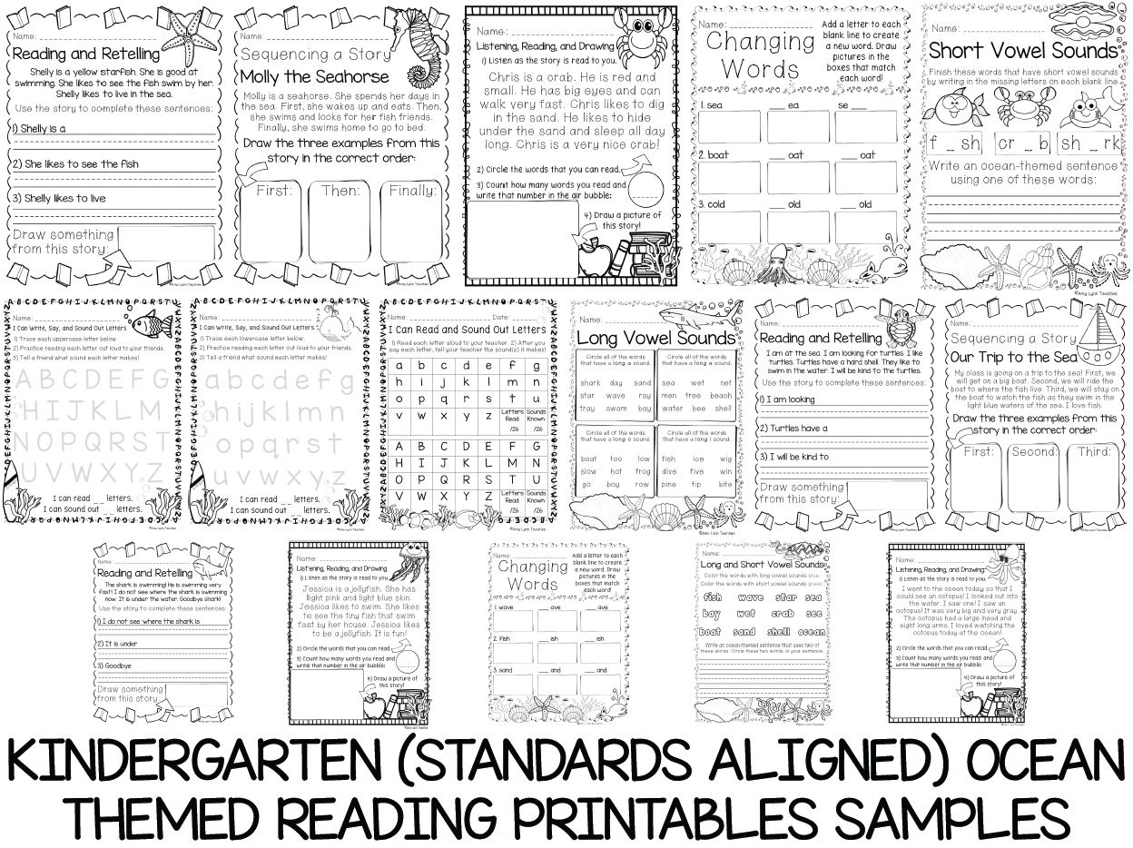 Kindergarten Ocean Themed Worksheets {100 Standards Aligned Printables ...