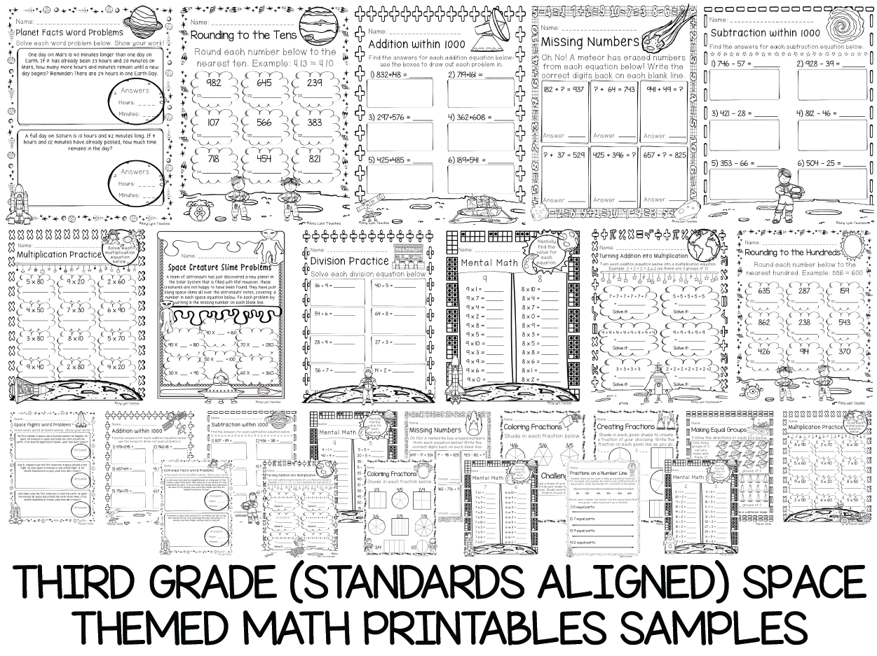 Third Grade Space Themed Worksheets {100 Standards Aligned Printables ...
