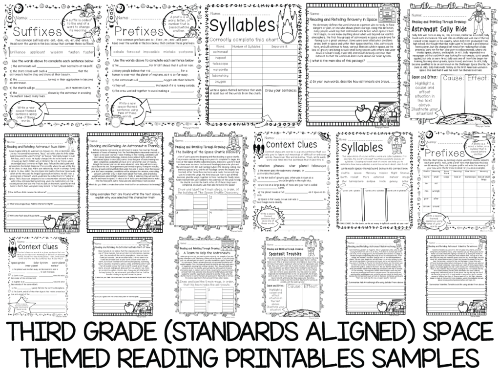 Third Grade Space Themed Worksheets {100 Standards Aligned Printables ...