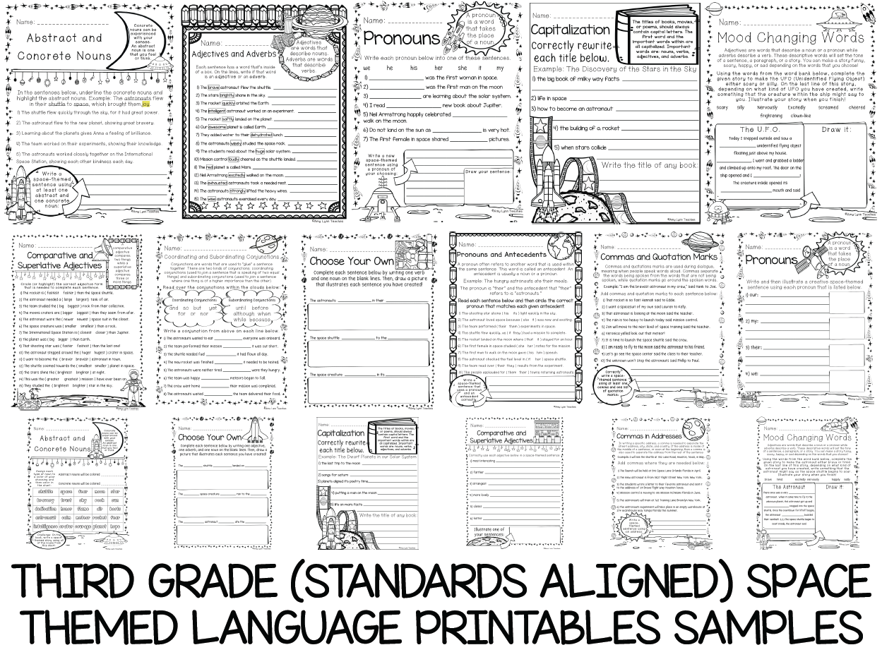 Third Grade Space Themed Worksheets {100 Standards Aligned Printables ...