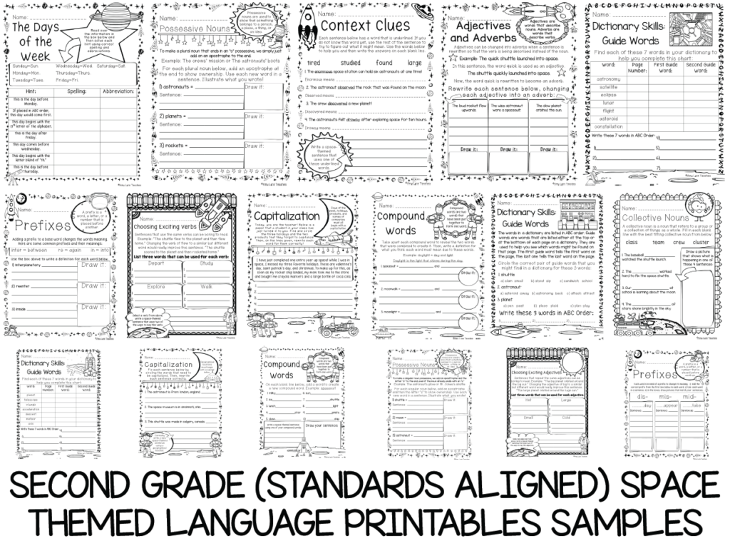 Second Grade Space Themed Worksheets {100 Standards Aligned Printables ...