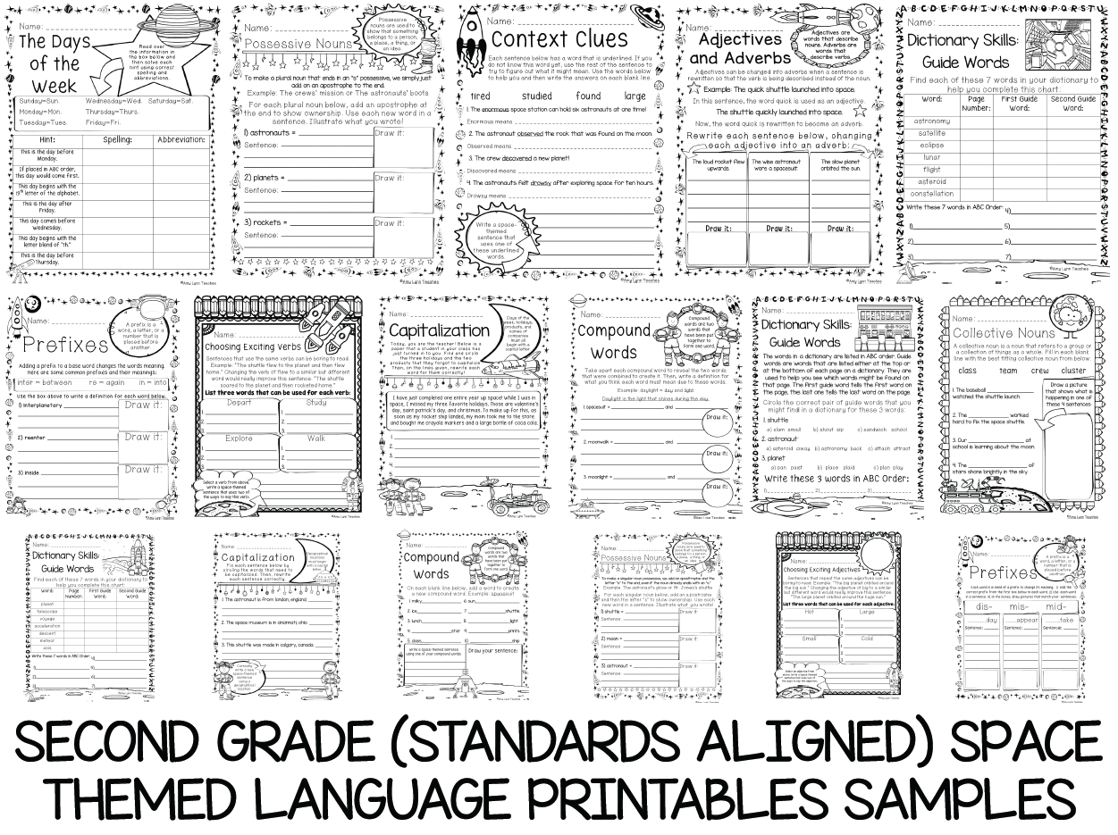 Second Grade Space Themed Worksheets {100 Standards Aligned Printables ...