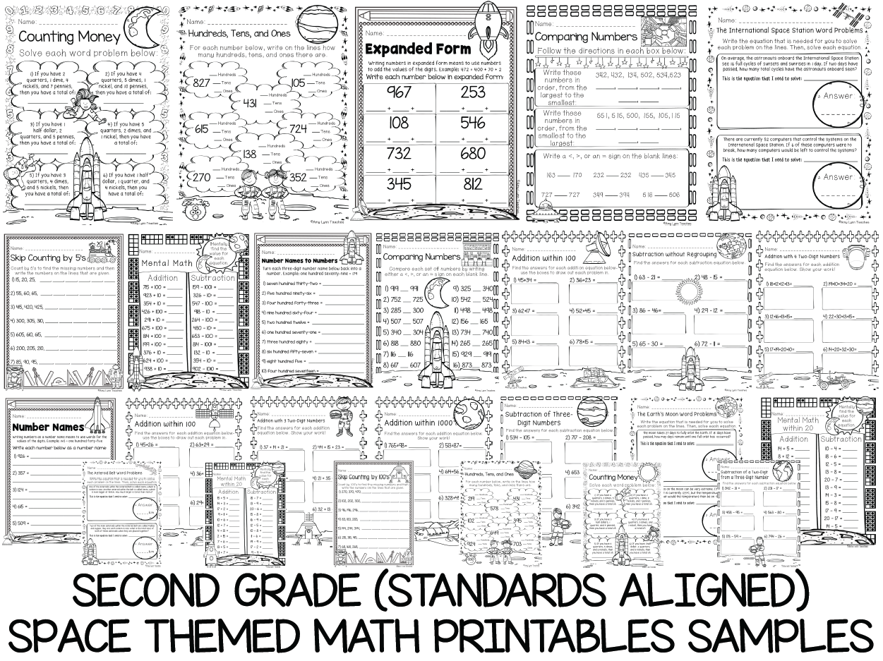 Second Grade Space Themed Worksheets {100 Standards Aligned Printables ...
