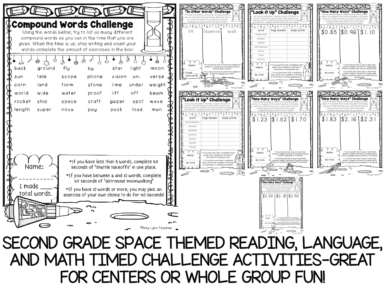 Second Grade Space Themed Worksheets {100 Standards Aligned Printables ...