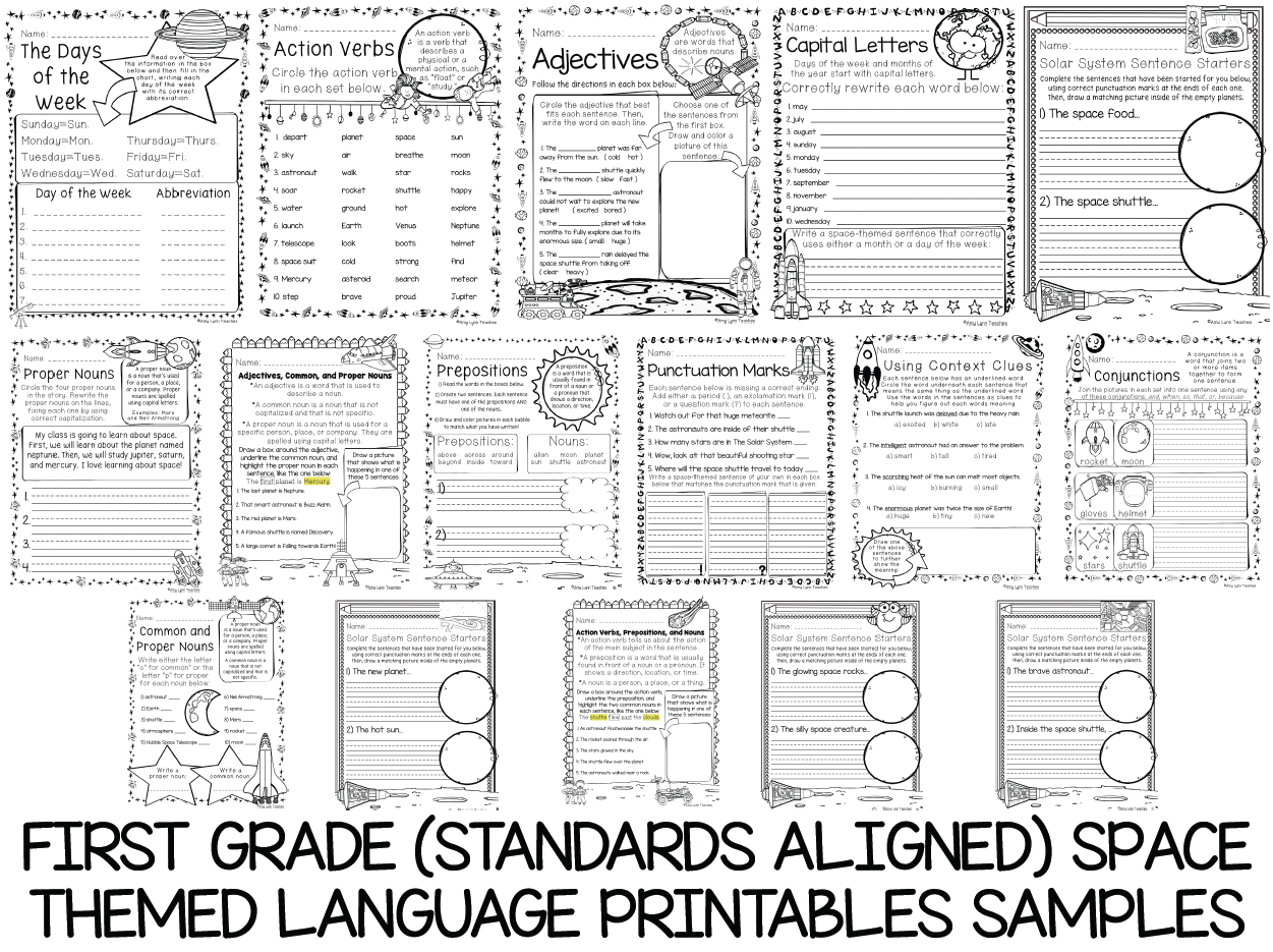 First Grade Space Themed Worksheets {100 Standards Aligned Printables ...