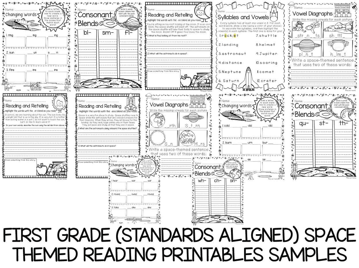 First Grade Space Themed Worksheets {100 Standards Aligned Printables ...