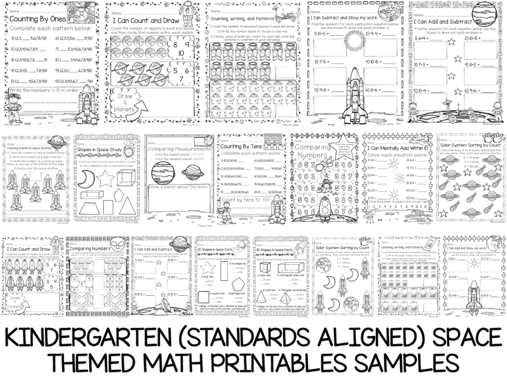 Kindergarten Space Themed Worksheets {100 Standards Aligned Printables ...