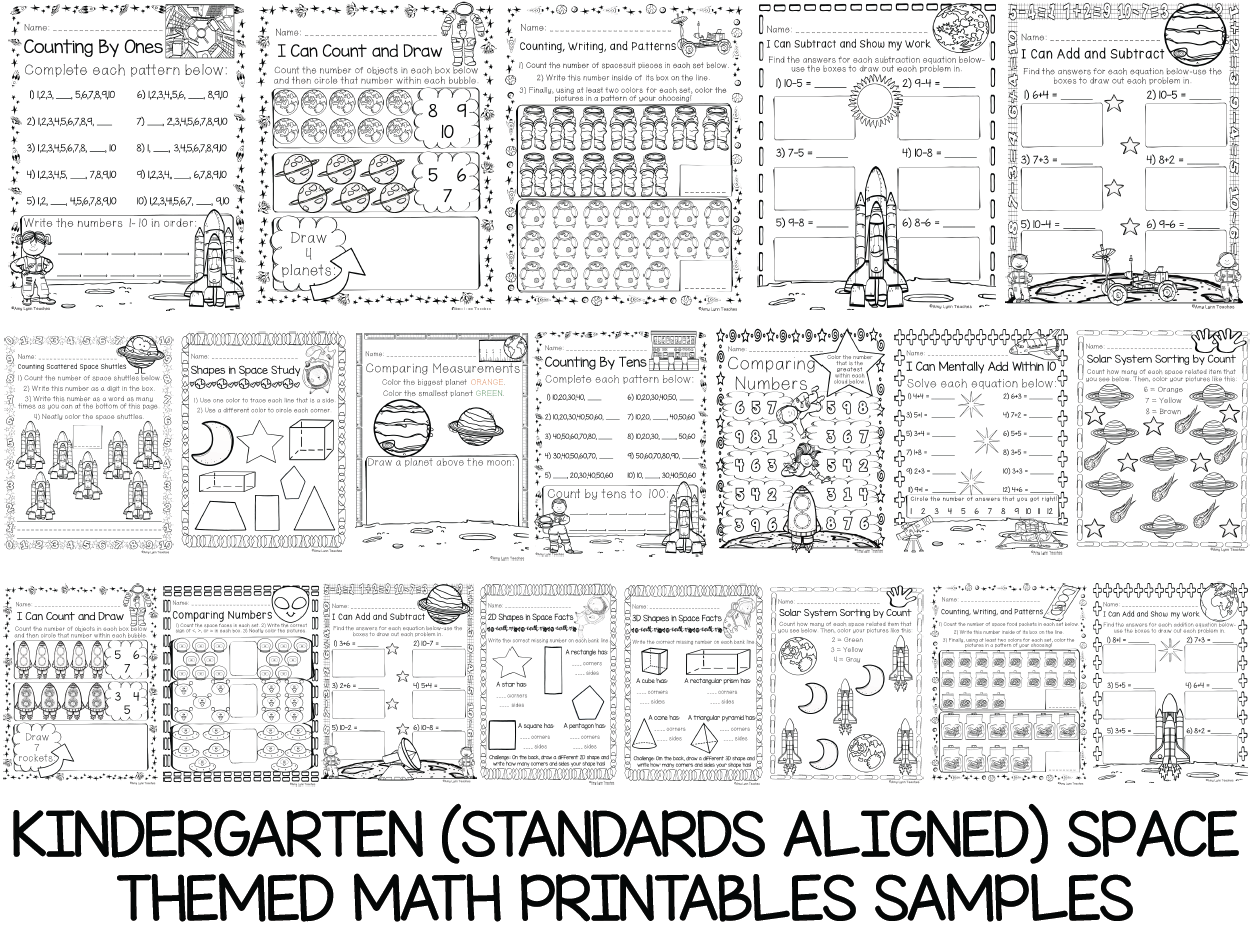 Kindergarten Space Themed Worksheets {100 Standards Aligned Printables ...