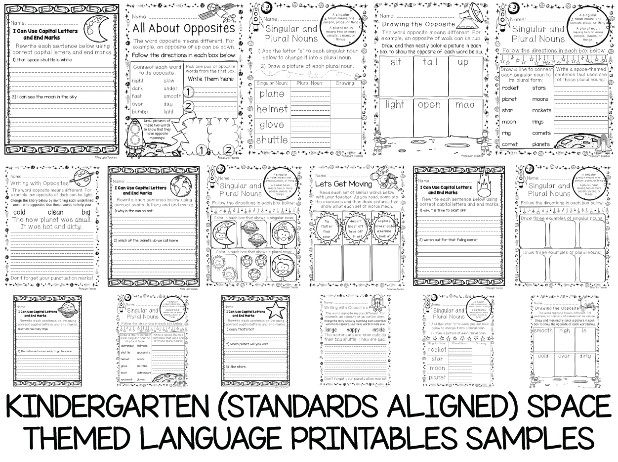 Kindergarten Space Themed Worksheets {100 Standards Aligned Printables ...
