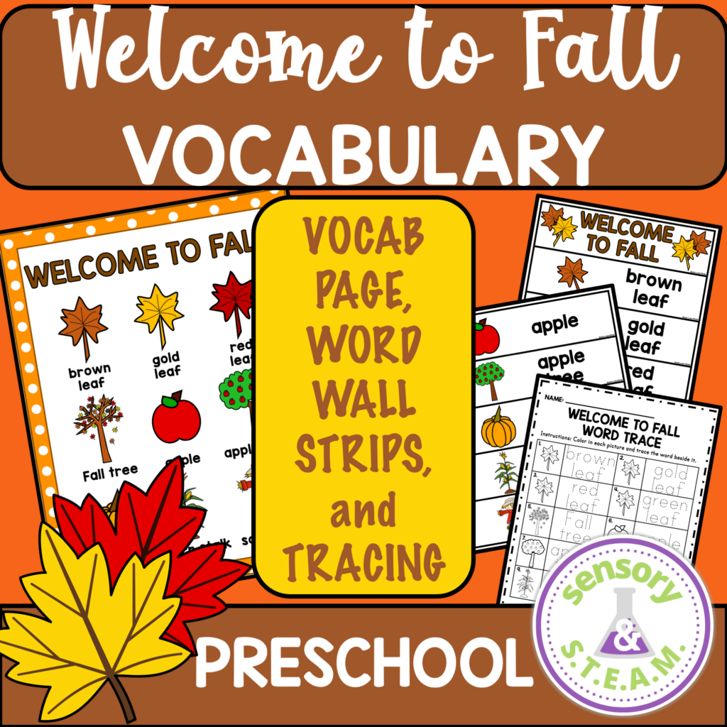 FALL SEASON THEME VOCAB PAGE, WORD STRIPS, AND TRACING *FREEBIE ...
