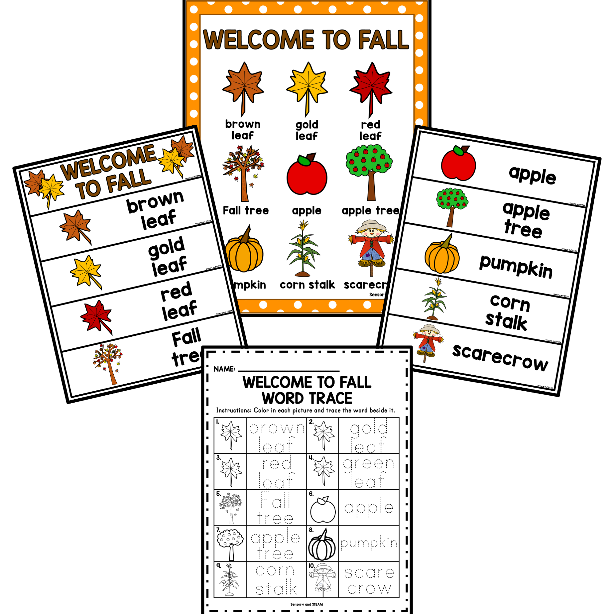FALL SEASON THEME VOCAB PAGE, WORD STRIPS, AND TRACING *FREEBIE ...