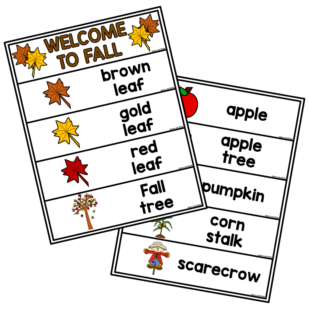 FALL SEASON THEME VOCAB PAGE, WORD STRIPS, AND TRACING *FREEBIE* | PRESCHOO | Made By Teachers