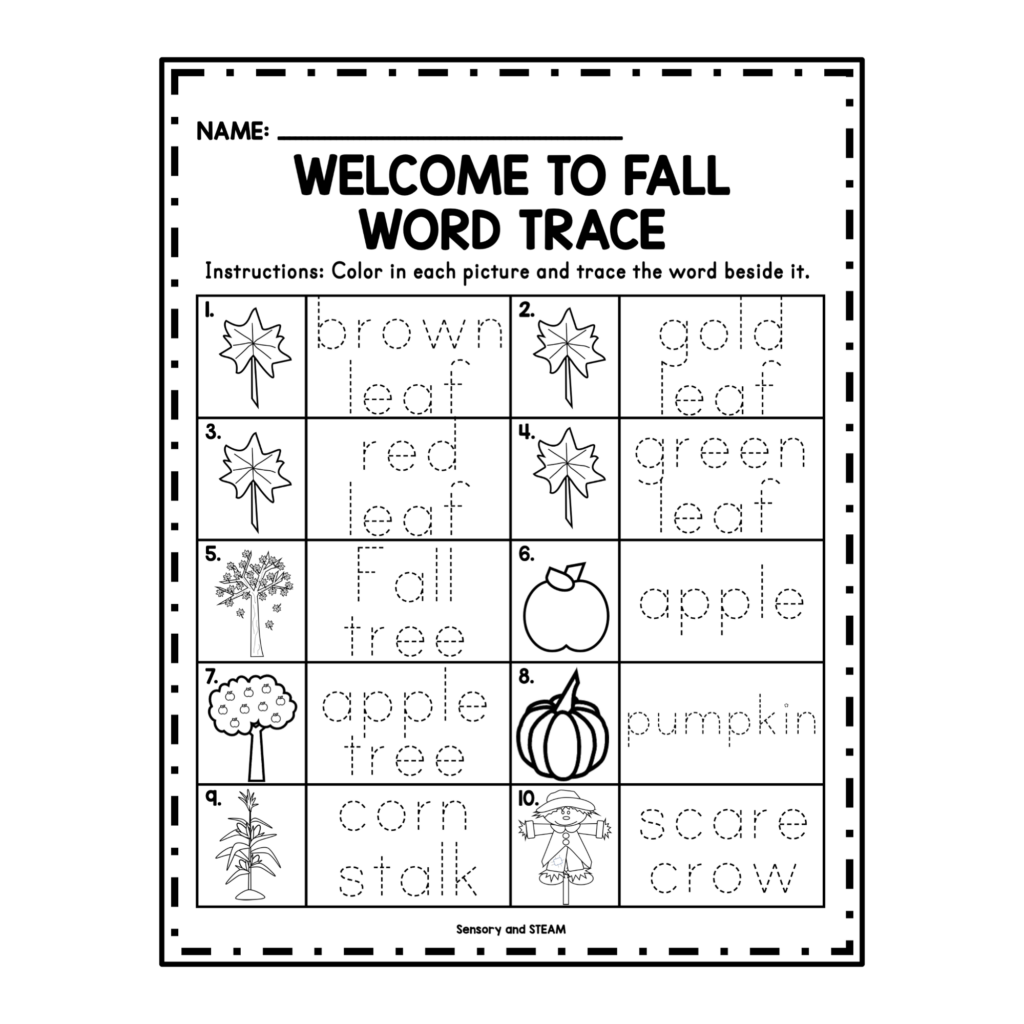 FALL SEASON THEME VOCAB PAGE, WORD STRIPS, AND TRACING *FREEBIE ...