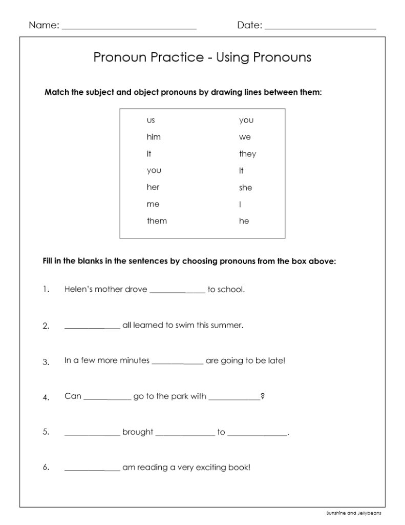 Subject Pronouns / Object Pronouns - 3 Worksheets - Grade 3-4 | Made By ...