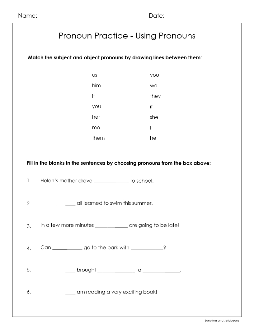 Subject Pronouns / Object Pronouns - 3 Worksheets - Grade 3-4 | Made By ...