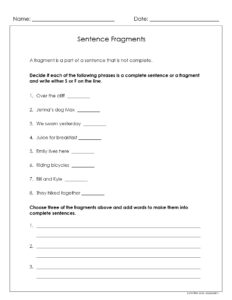 Sentence Fragments & Run-On Sentences - 4 worksheets - Grades 3-4 ...