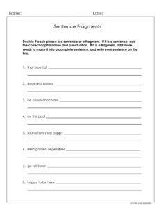 Sentence Fragments & Run-On Sentences - 4 worksheets - Grades 3-4 ...