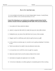 Sentence Fragments & Run-On Sentences - 4 worksheets - Grades 3-4 ...