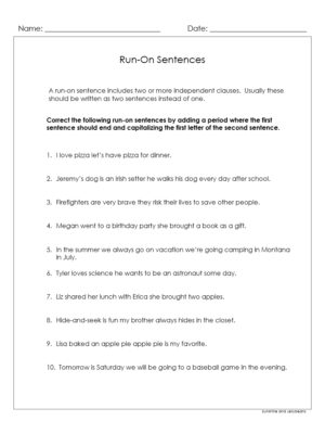 Sentence Fragments & Run-On Sentences - 4 worksheets - Grades 3-4 ...