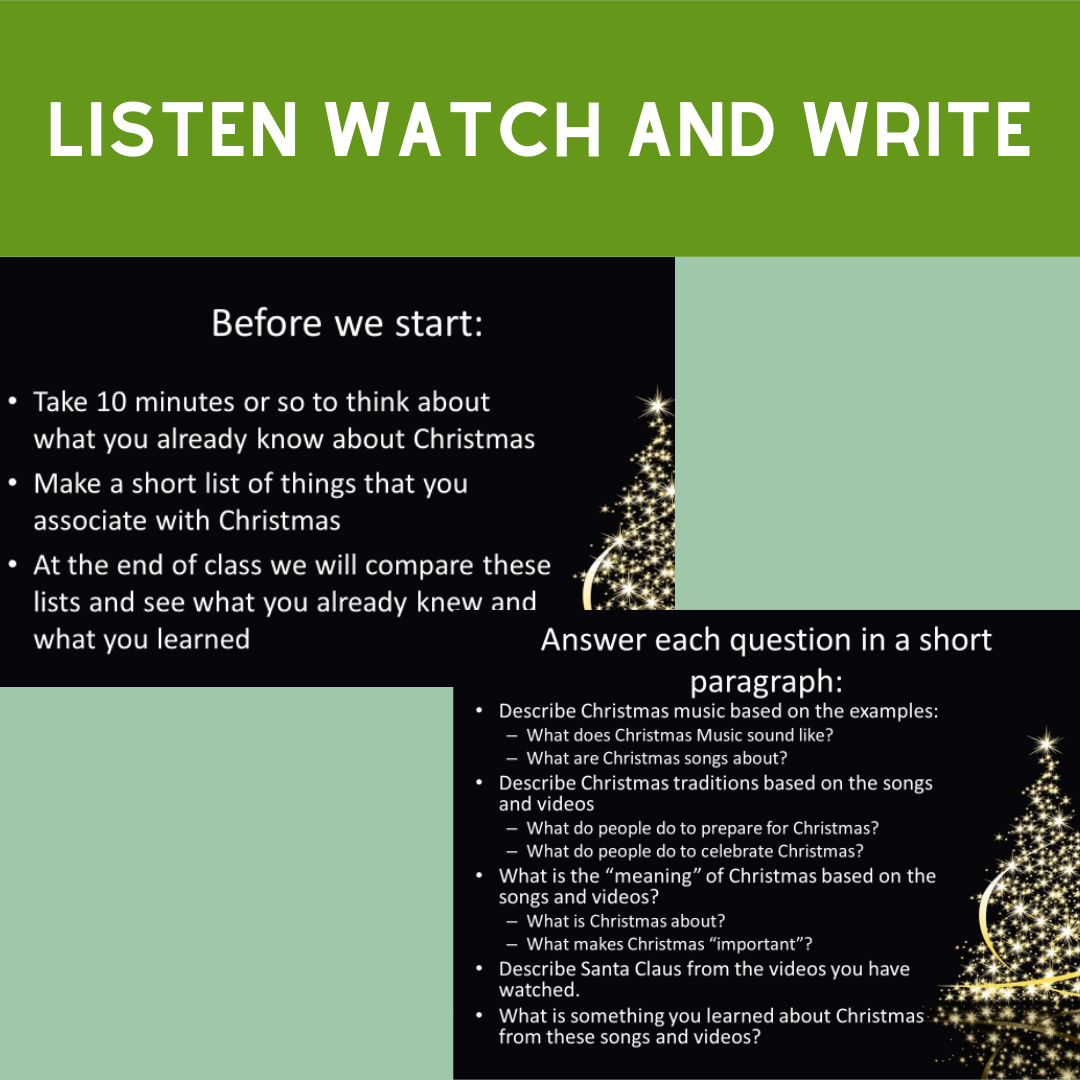 Listen Watch and Write | Christmas Writing Practice | High School ...