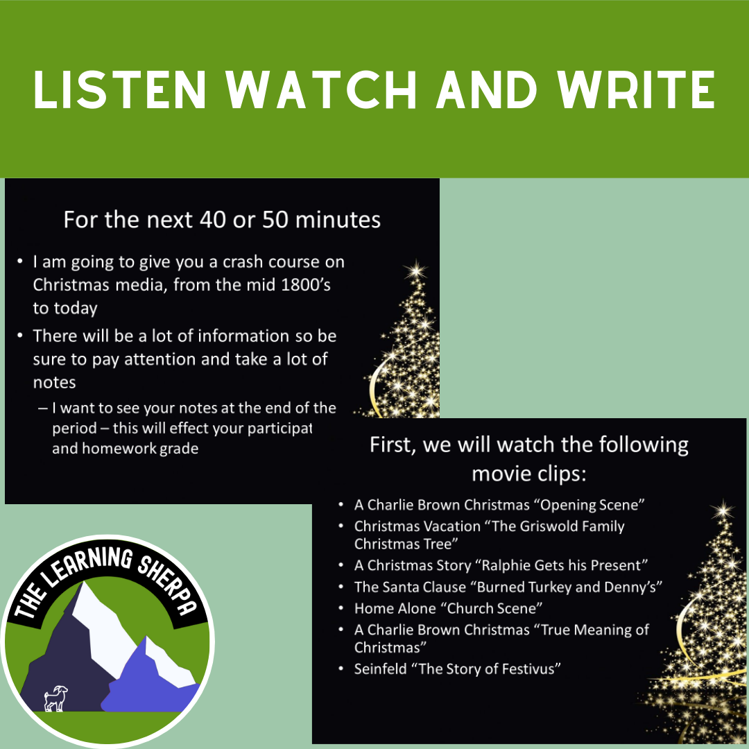 Listen Watch and Write | Christmas Writing Practice | High School ...