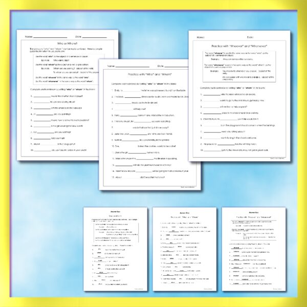 Who, Whom, Whoever, Whomever - 3 how-to & practice worksheets- Grades 4 ...
