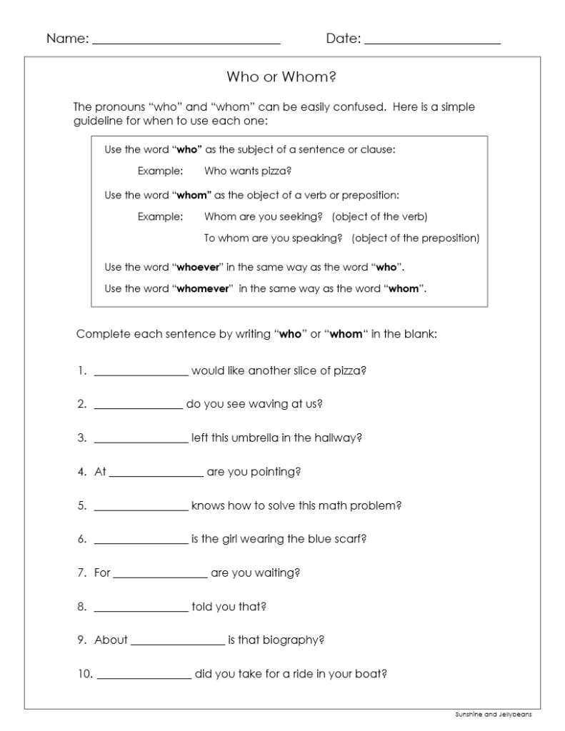 Who, Whom, Whoever, Whomever - 3 how-to & practice worksheets- Grades 4 ...