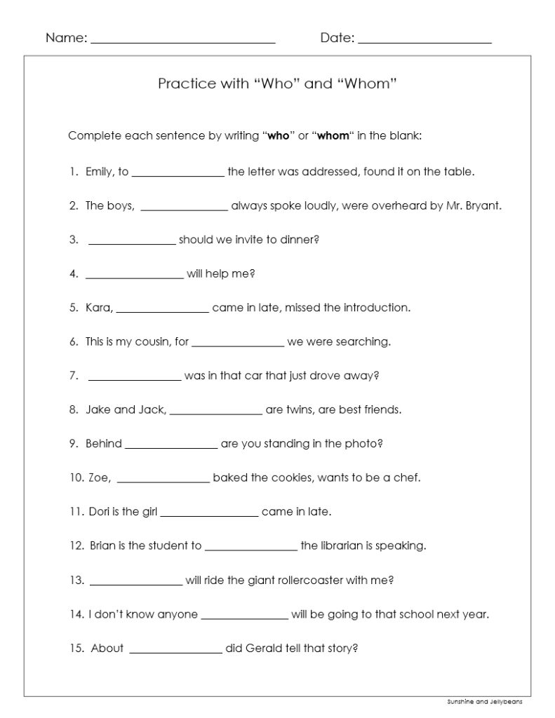 Who, Whom, Whoever, Whomever - 3 how-to & practice worksheets- Grades 4 ...